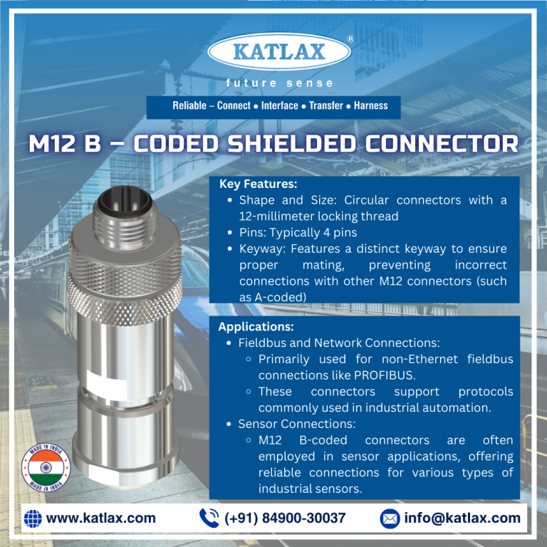Katlax Make M12 B-Coded 4-Pin Shielded Connector for Industrial ...